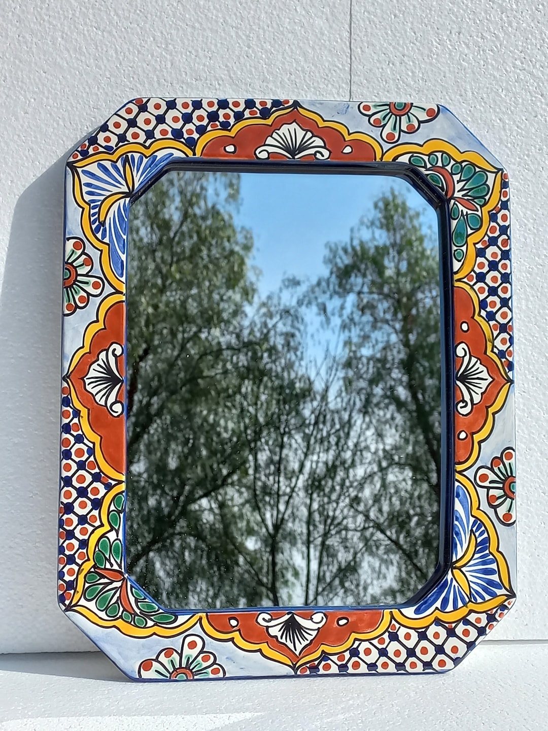15" TALAVERA MIRROR Bathroom Wall Decor Vanity, Mexican Pottery Folk ...