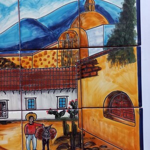 17" CERAMIC TILE MURAL Mexican Talavera Mosaic Hand Painted Backsplash ...