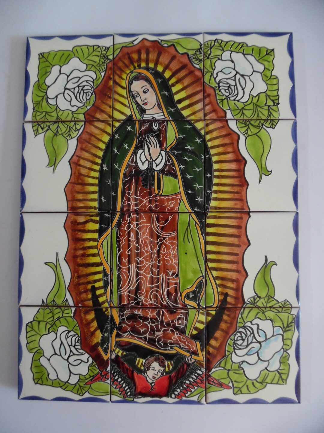 17" CERAMIC TILE MURAL Mexican Talavera Mosaic Hand Painted Backsplash ...