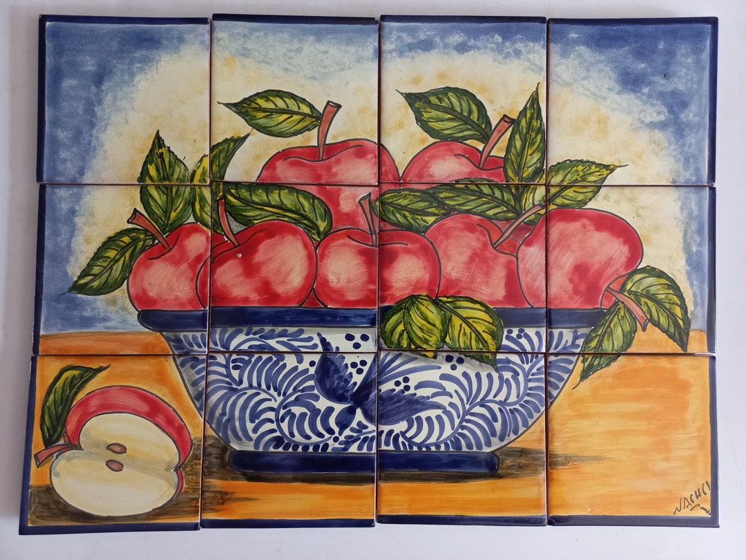 17" CERAMIC TILE MURAL Mexican Talavera Mosaic Hand Painted Backsplash ...