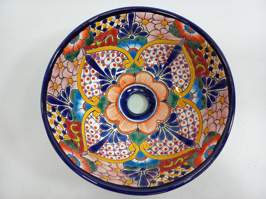 10 ROUND TALAVERA SINK, Vessel Mexican Bathroom Sink Handmade Folk Art ...