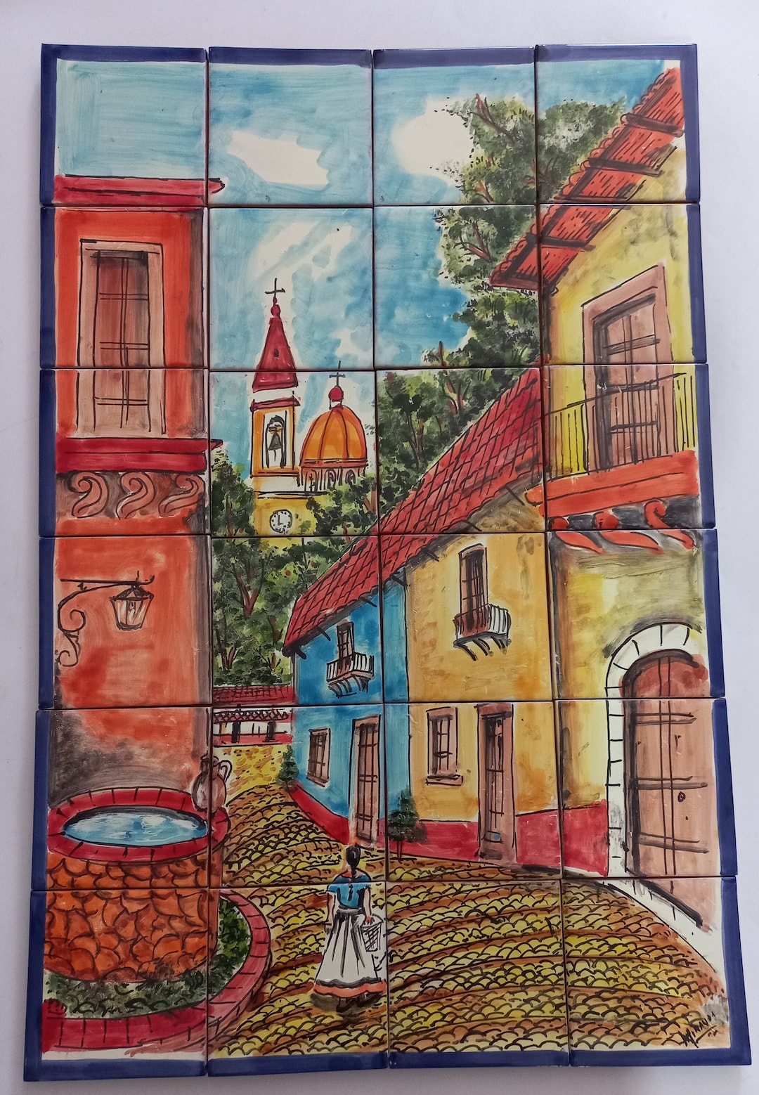 25" CERAMIC TILE MURAL Mexican Talavera Mosaic Hand Painted Clay ...
