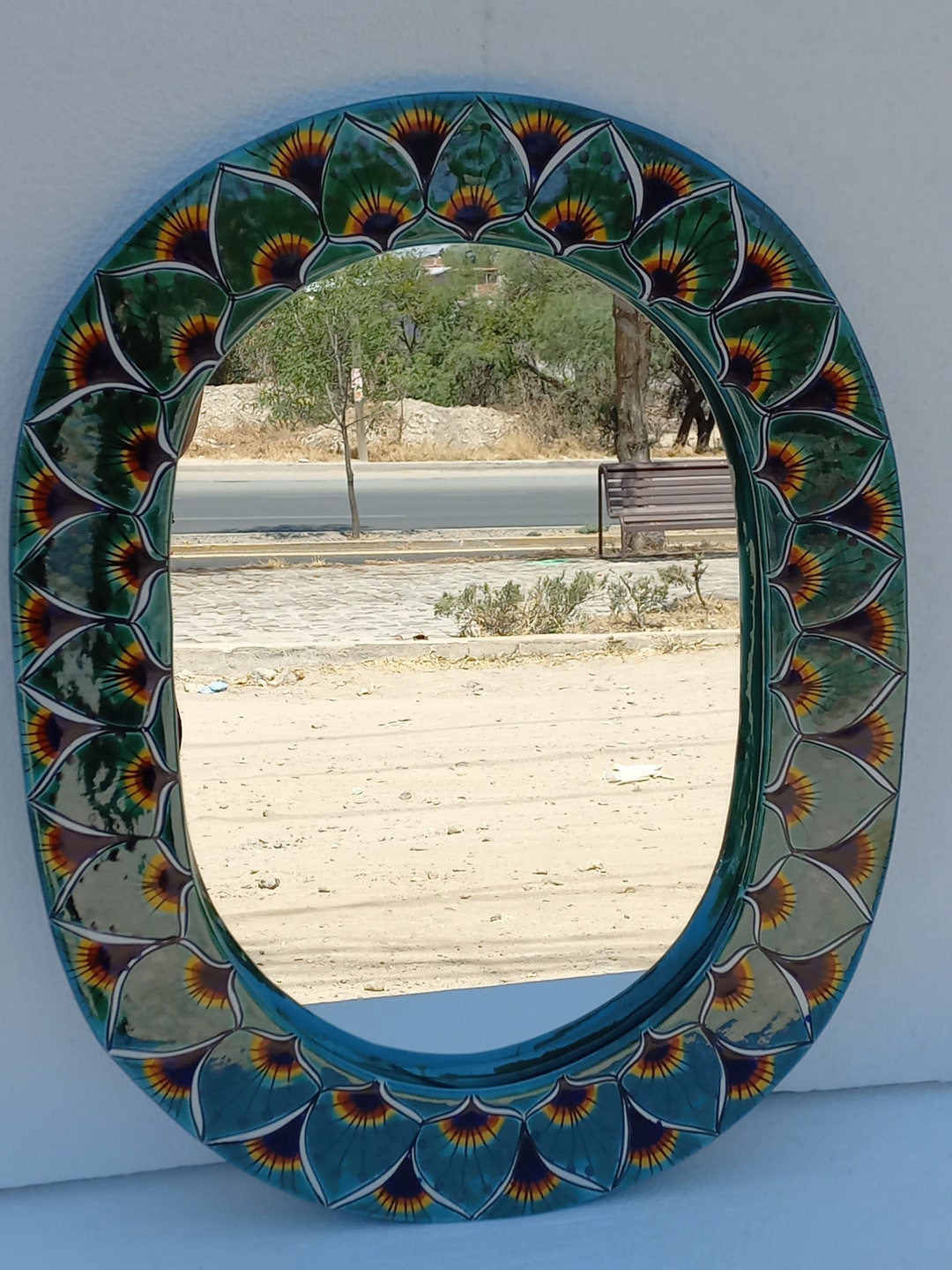 21" TALAVERA MIRROR Bathroom Wall Decor Vanity, Mexican Pottery Folk ...
