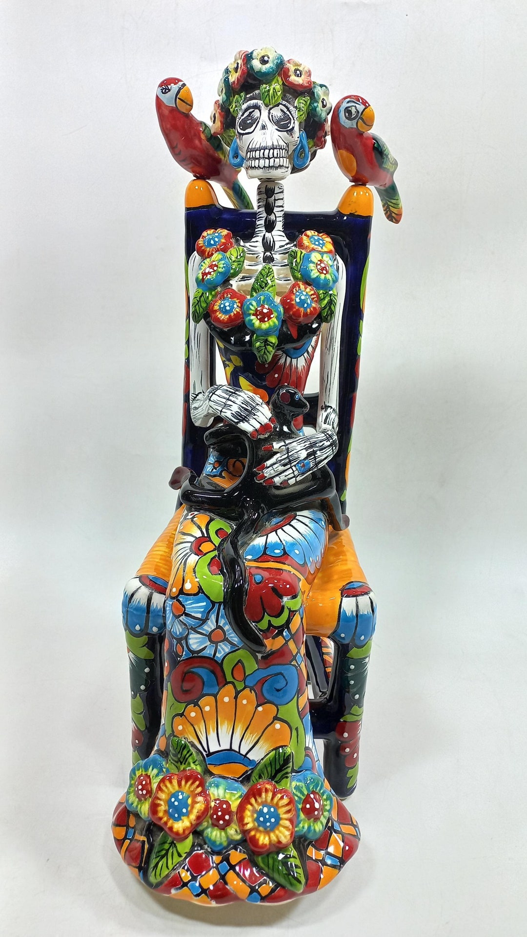 17 FRIDA CATRINA Mexican Talavera Day of the Dead, Folk Art Figurine ...