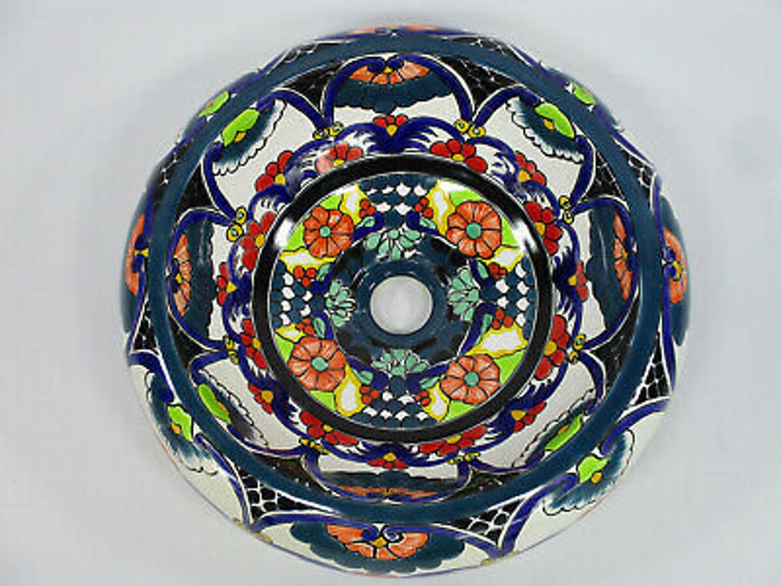 15 ROUND TALAVERA SINK mexican bathroom handmade folk | Etsy