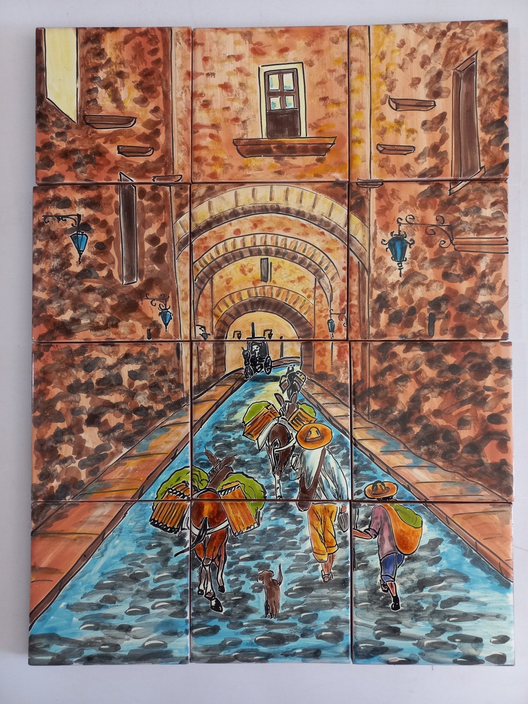 17" CERAMIC TILE MURAL Mexican Talavera Mosaic Hand Painted Backsplash ...