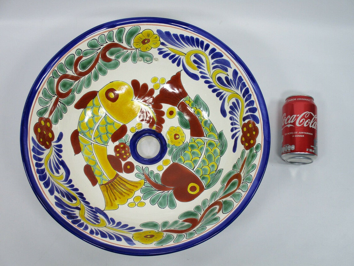 15" ROUND TALAVERA SINK (semi-recessed) Drop in Mexican Handmade ...