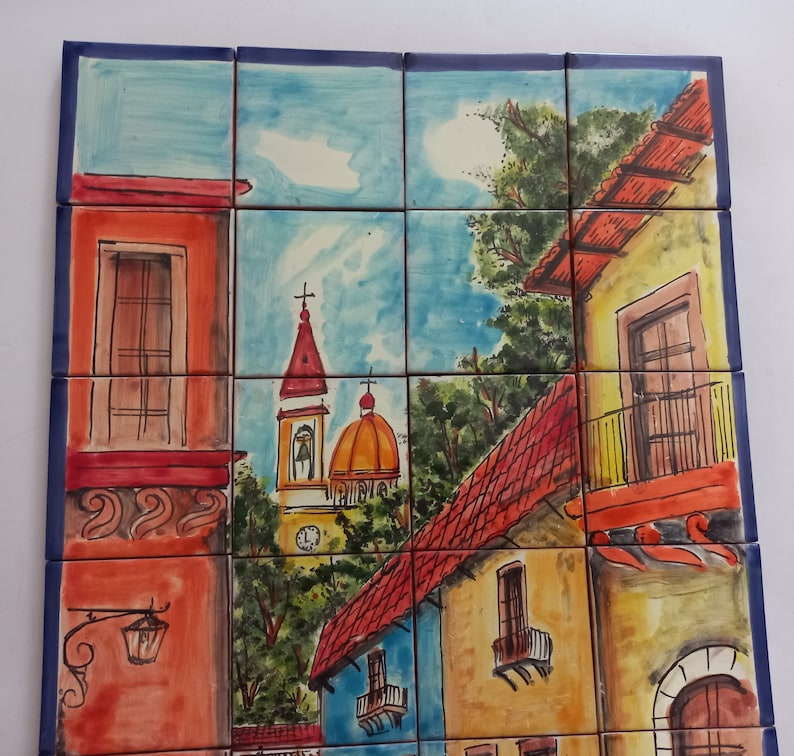25" CERAMIC TILE MURAL Mexican Talavera Mosaic Hand Painted Clay ...