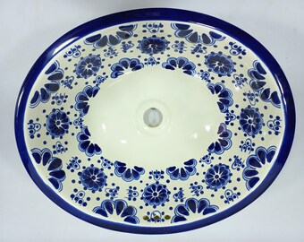 17” X 14” Talavera Mexican Sink Hand Painted Drop-in Folk Art Bathroom ...