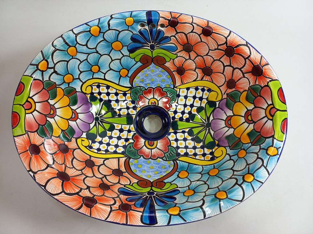 17" X 14" TALAVERA SINK Drop in or Undermount Mexican Bathroom Handmade ...