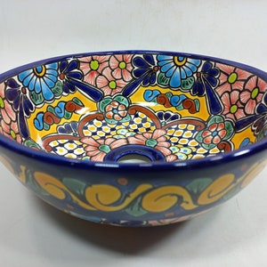 10 ROUND TALAVERA SINK, Vessel Mexican Bathroom Sink Handmade Folk Art ...