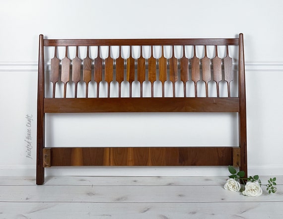 Vintage MCM Mid century Walnut Full double Headboard by Kipp Stewart for Drexel Declaration Comes With Metal Frame Etsy