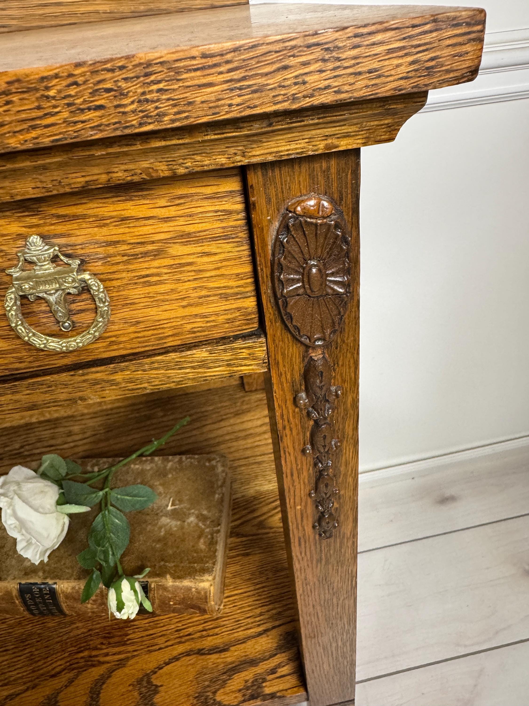 Antique Solid Oak Library Reading Table Desk Two-tier With Drawer ...