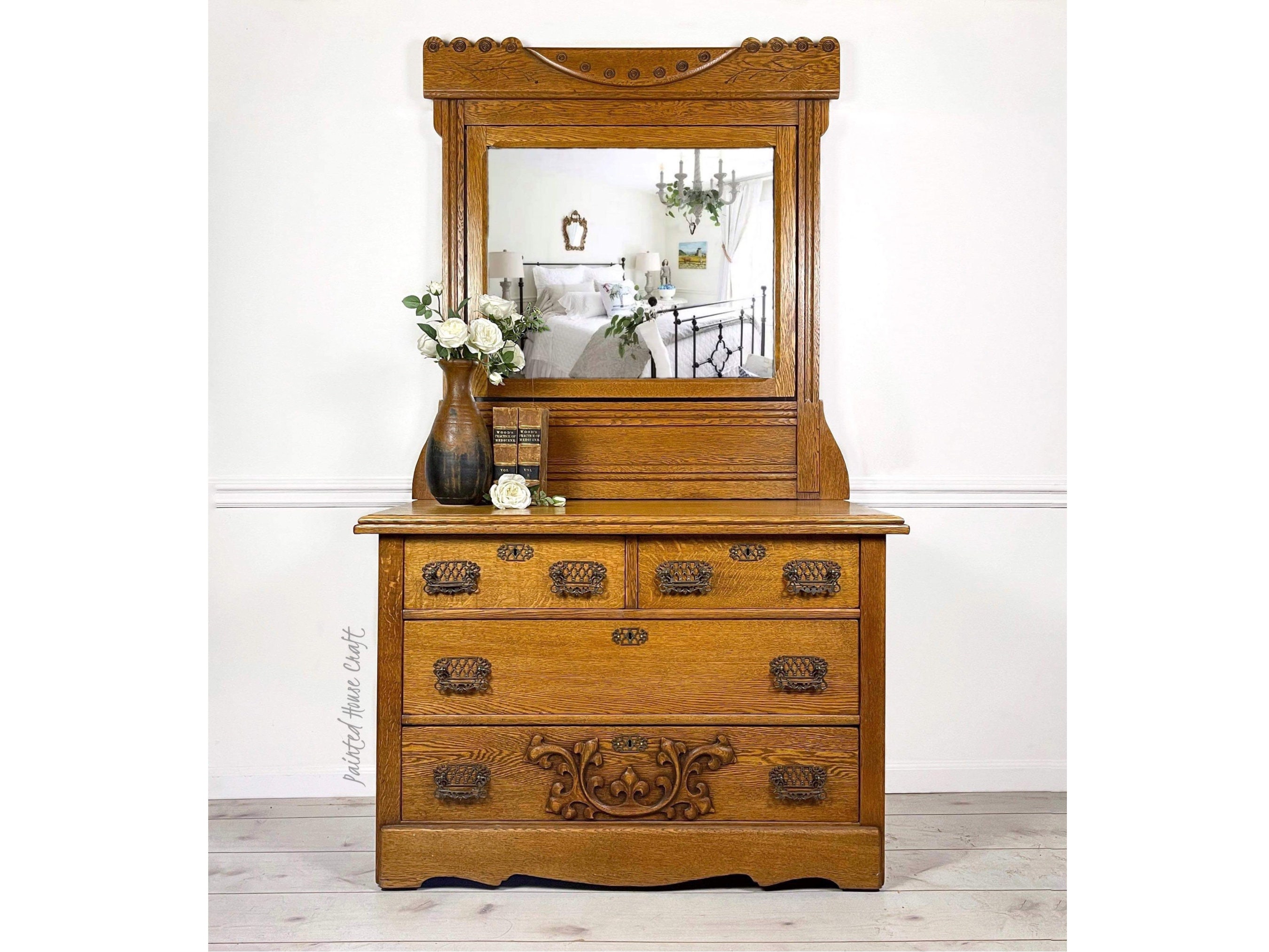 Antique 4 Drawer Dresser With Mirror