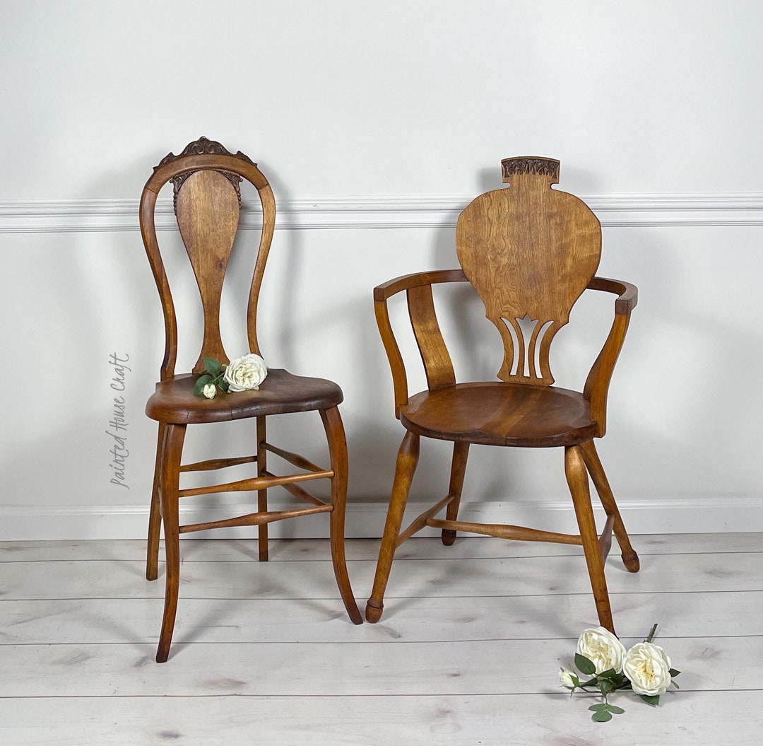 Antique Pair of Cherry Chairs | Side and Armchair | His and Her ...