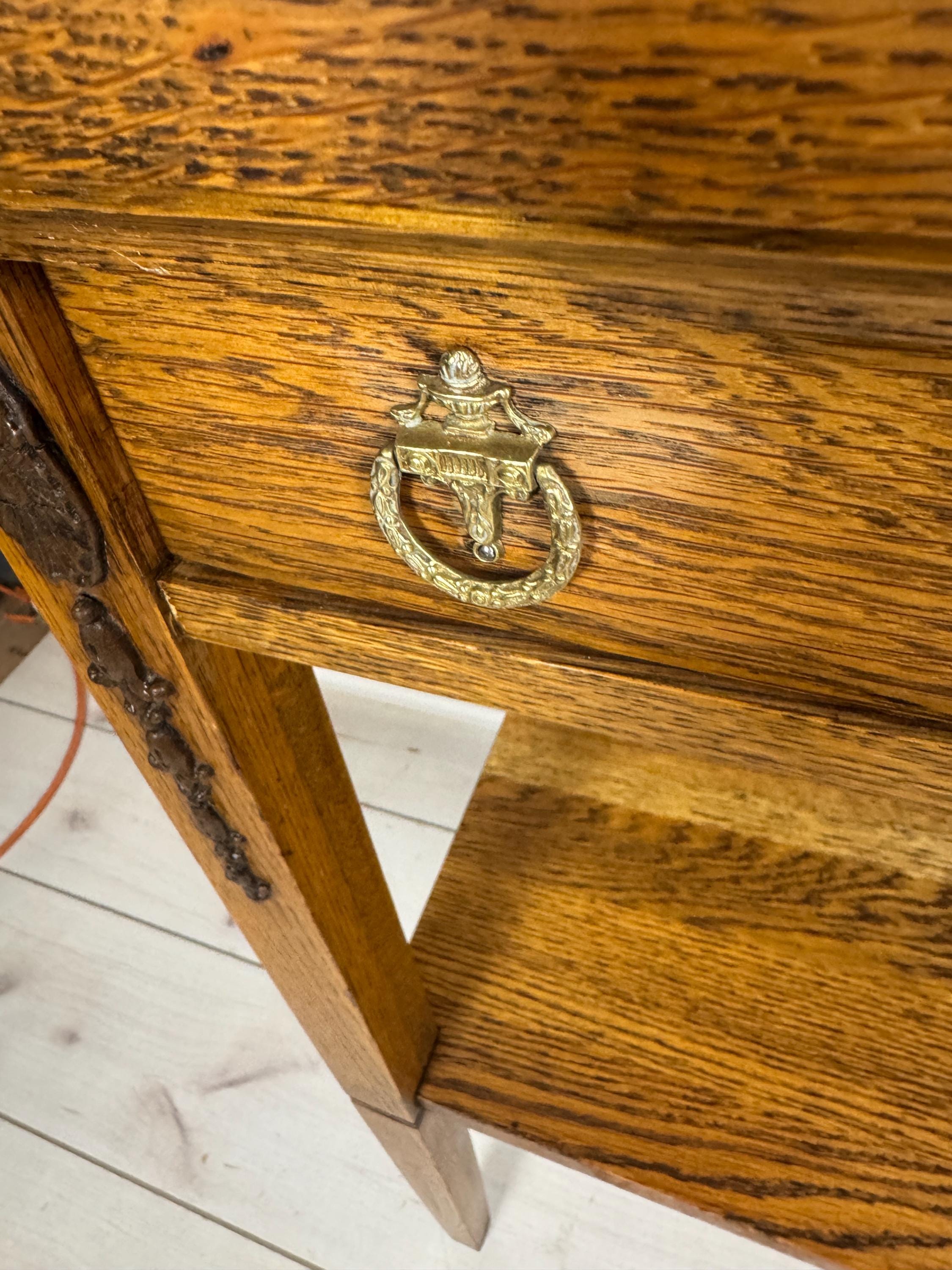 Antique Solid Oak Library Reading Table Desk Two-tier With Drawer ...