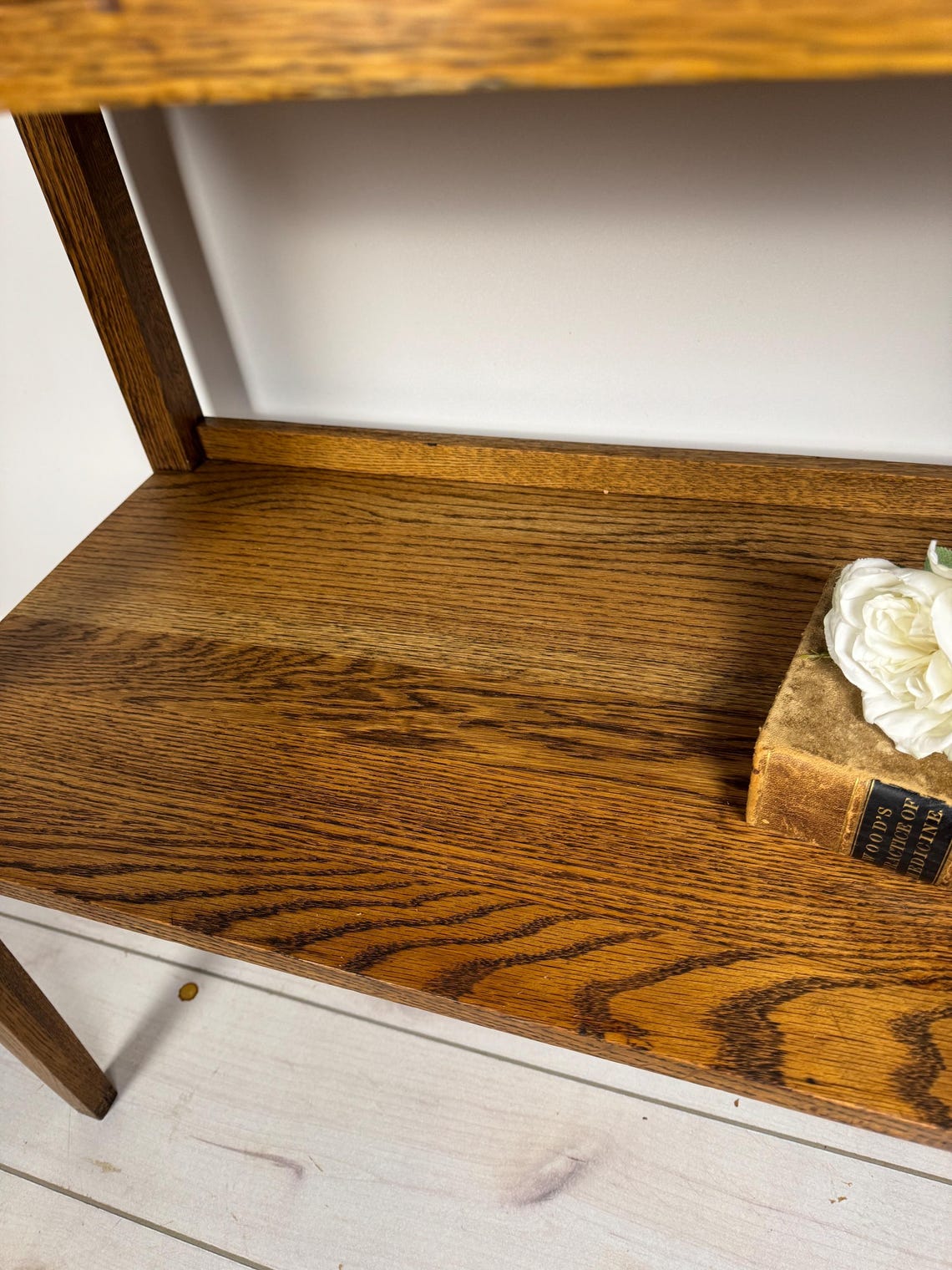 Antique Solid Oak Library Reading Table Desk Two-tier With Drawer ...
