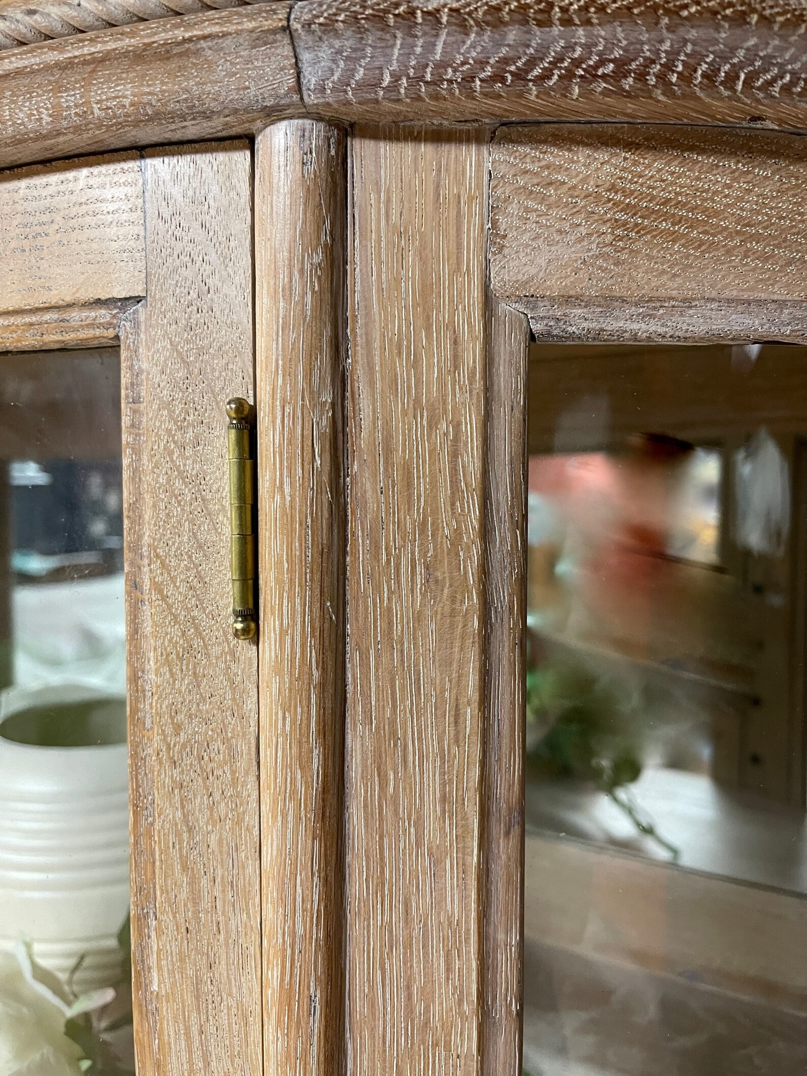 Antique Solid Blond Oak Curio China Vitrine Display Cabinet White Limed ...