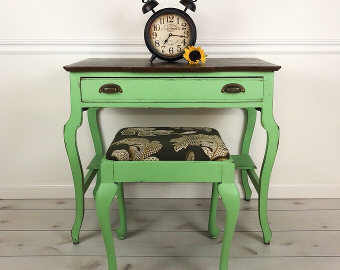 Antique Green Writing Desk With a Bench / Vanity / Solid Wood - Etsy