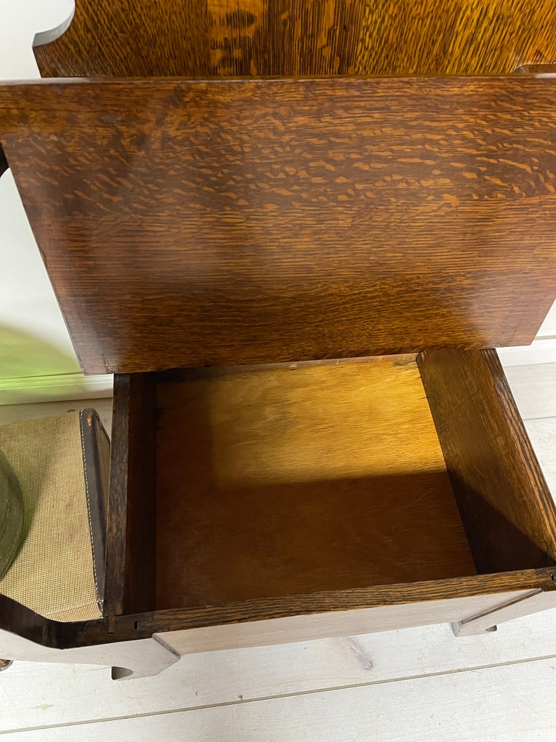 Antique Tiger Oak Hall Tree With Bench and Storage Quarter - Etsy