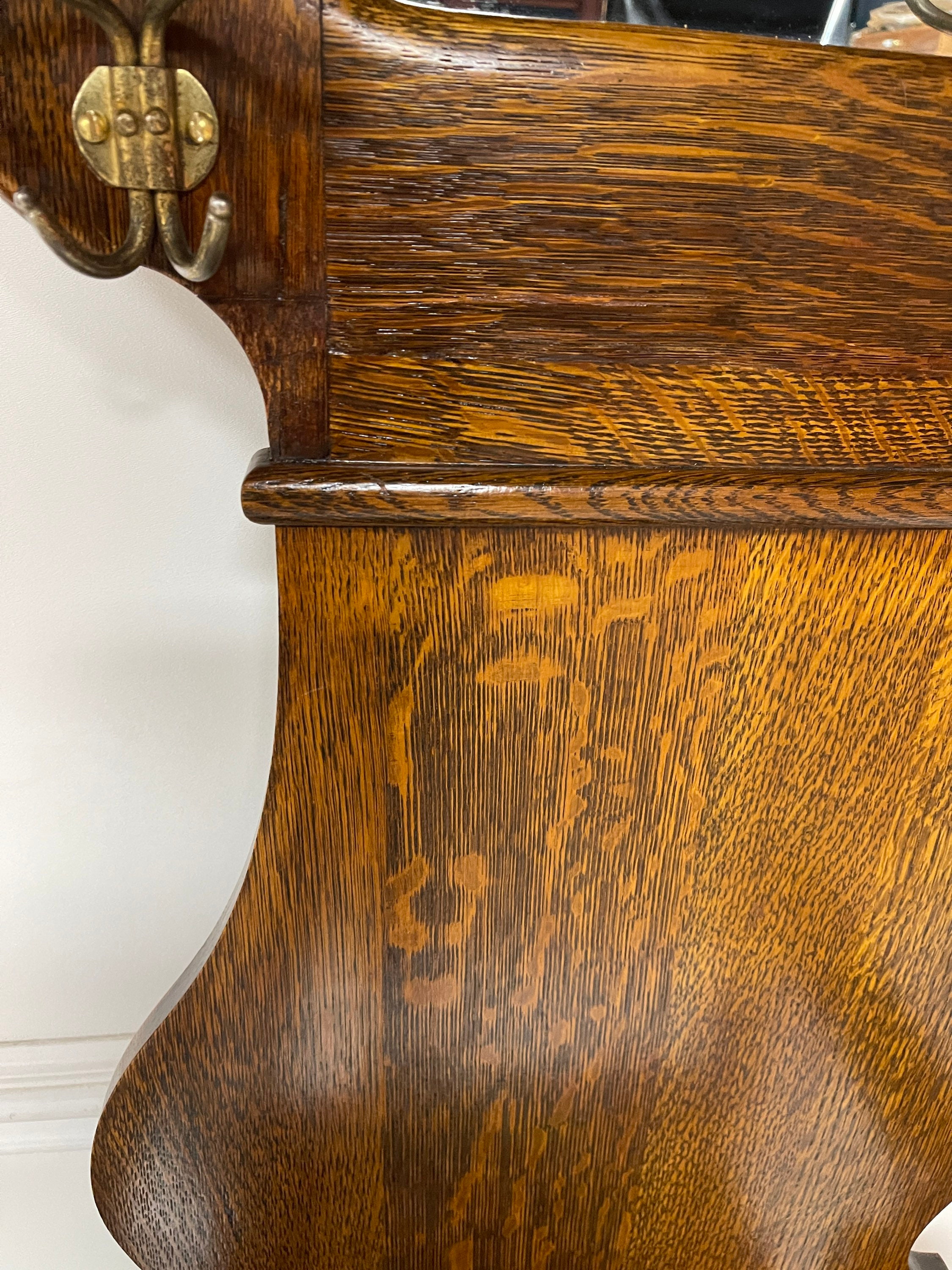 Antique Tiger Oak Hall Tree With Bench and Storage Quarter - Etsy