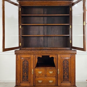 Antique Tiger Oak Quarter Sawn Bookcase Bookshelf Hutch Glass Doors ...