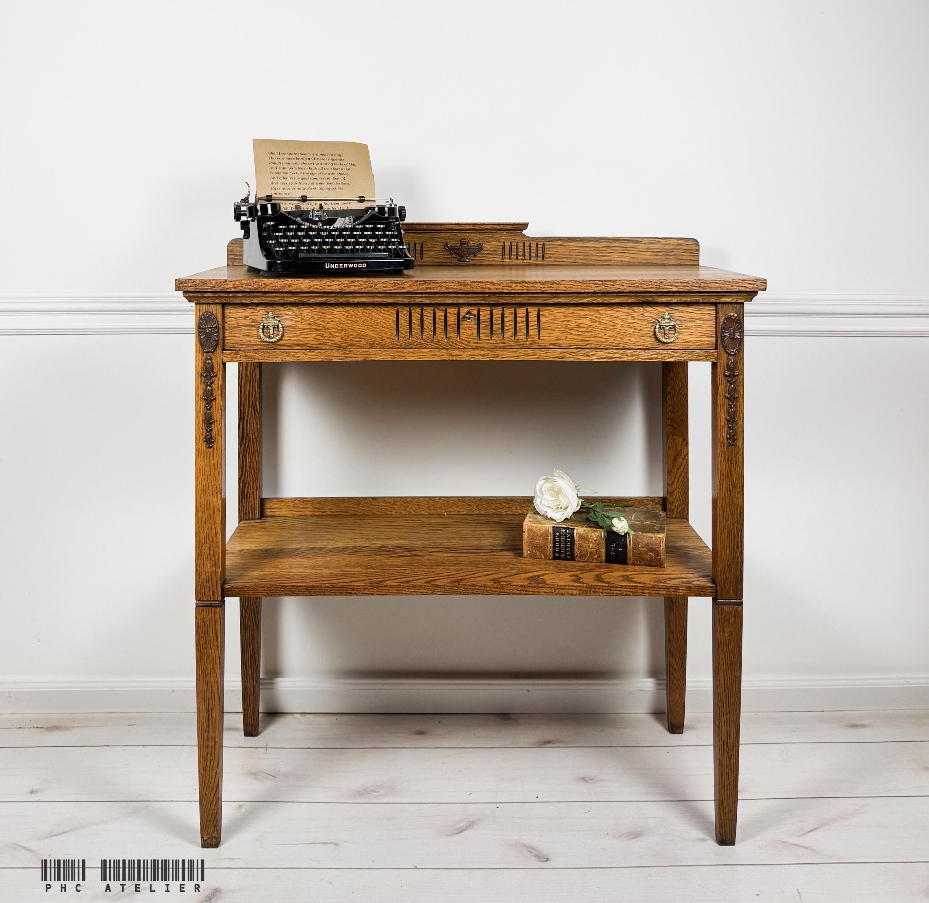 Antique Solid Oak Library Reading Table Desk Two-tier With Drawer ...