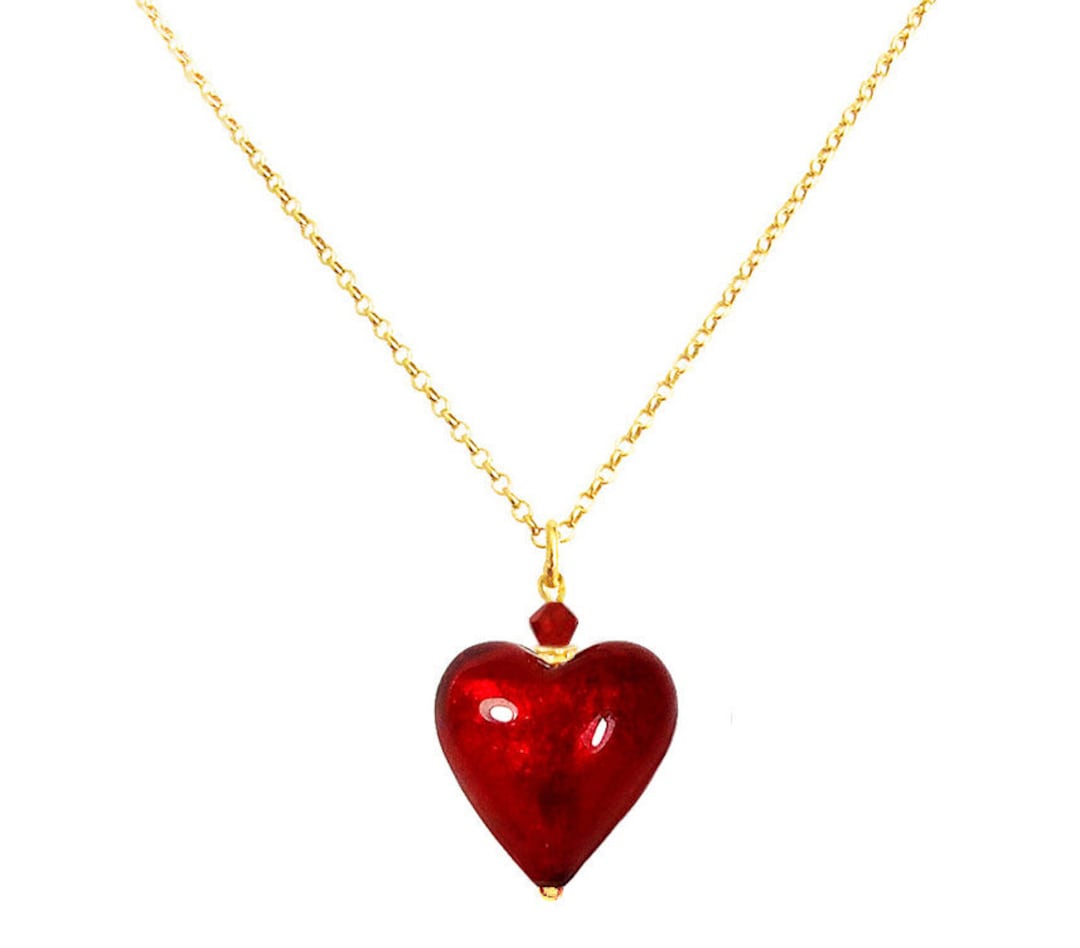 Murano Glass Small Red Heart on 24K Gold Vermeil Chain by Mystery of ...