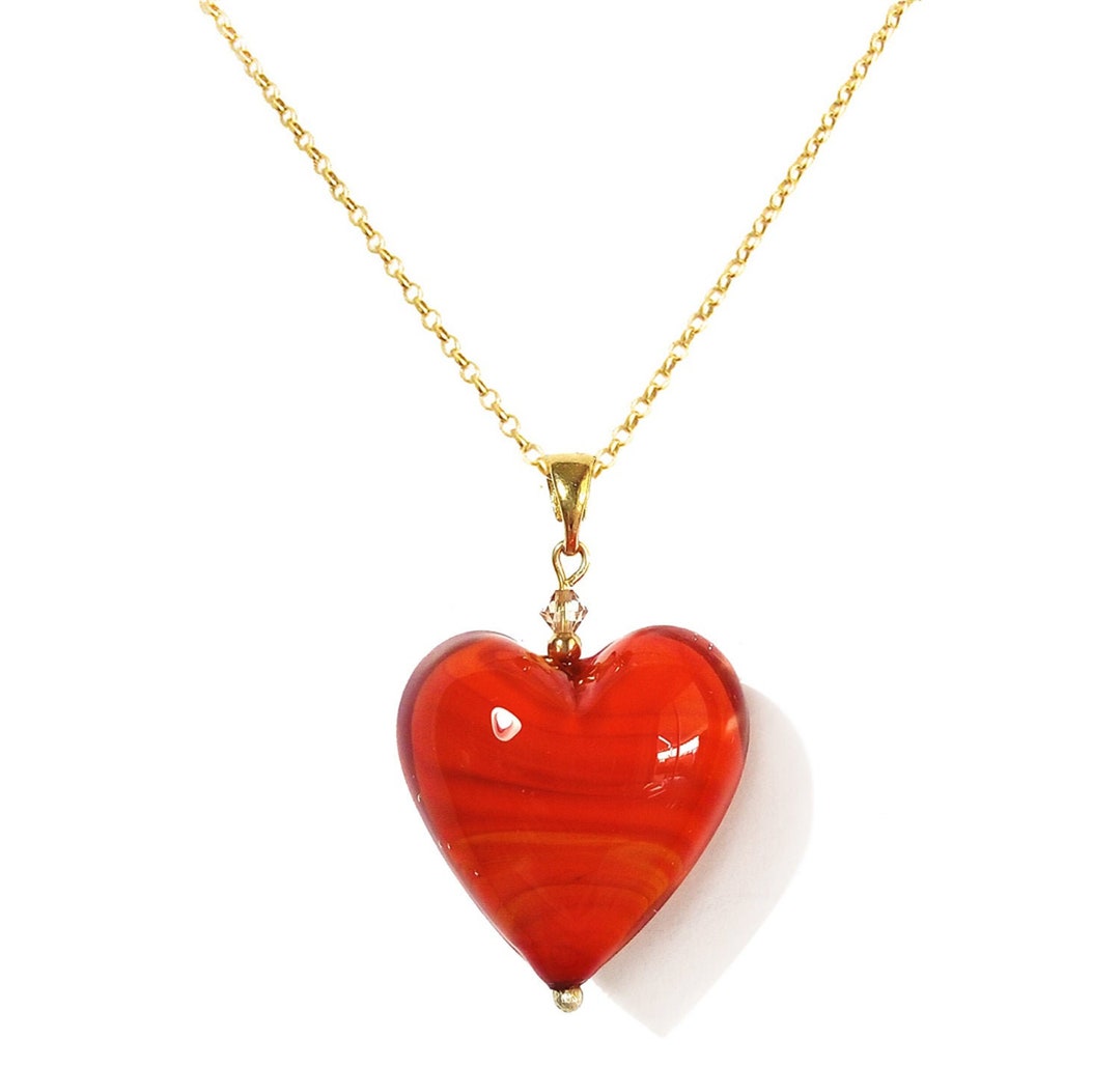 Murano Glass Red Heart Necklace by Mystery of Venice Murano - Etsy
