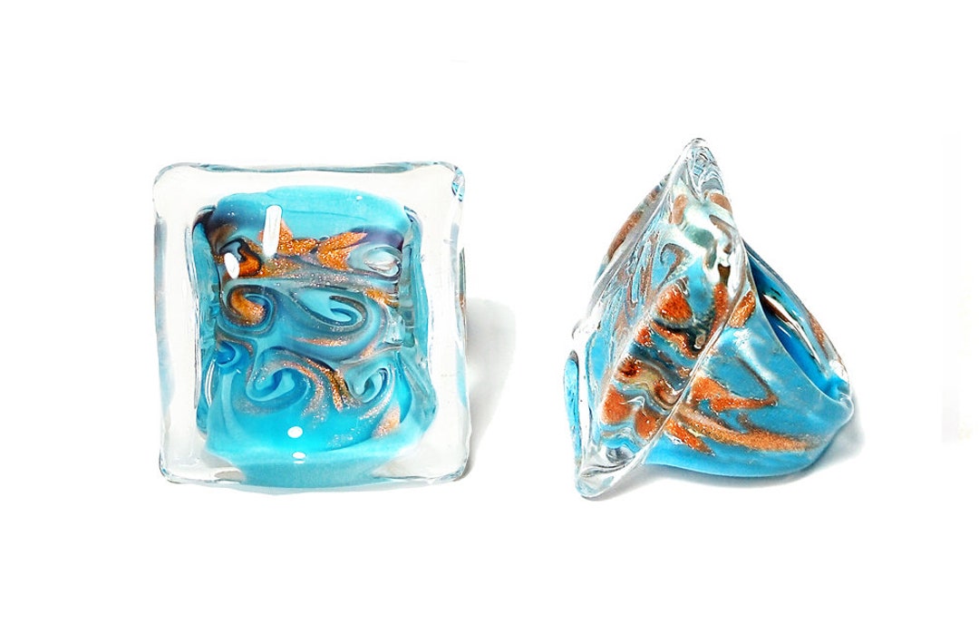 Murano Glass Ring by Mystery of Venice ’quadro' Turquoise, Murano Glass ...
