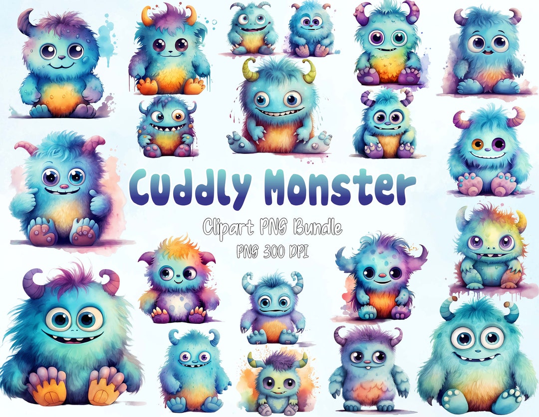 Cuddly Monster Clipart PNG Bundle Full Commercial Use Cute - Etsy