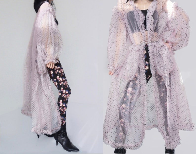 Dusty Pink Organza Puffy Sleeve Duster Polka Dot Fairy Beach - Etsy