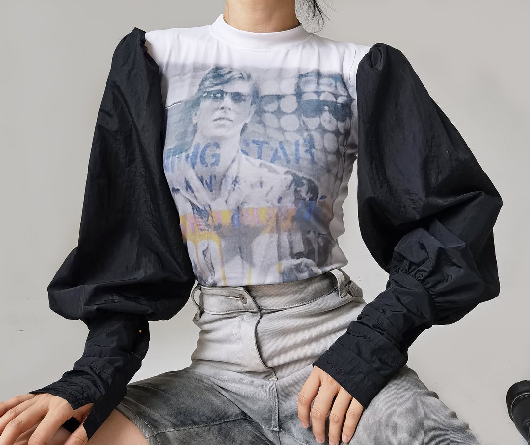 Graphic Print Patched Victorian Black Sleeve Rework Deconstructed ...