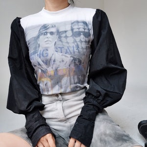 Graphic Print Patched Victorian Black Sleeve Rework Deconstructed ...