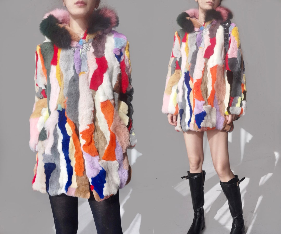 Colorful Patched Patchwork Rabbit Fur Novelty Oversize Mid - Etsy UK