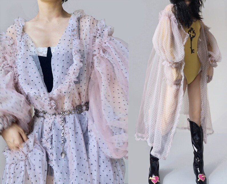Dusty Pink Organza Puffy Sleeve Duster Polka Dot Fairy Beach - Etsy
