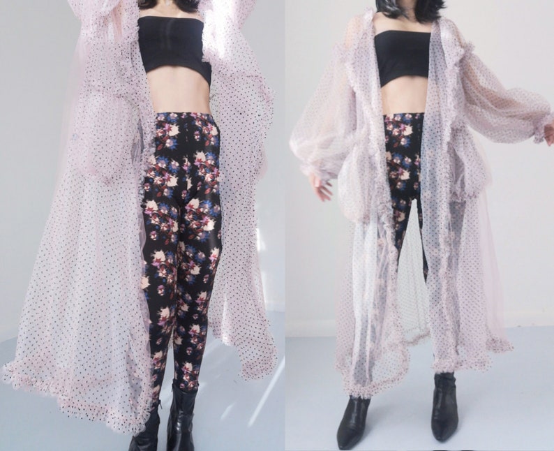 Dusty Pink Organza Puffy Sleeve Duster Polka Dot Fairy Beach - Etsy