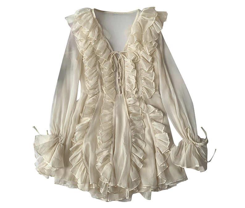 Ruffle off white cream see through light sheer gauze flare | Etsy