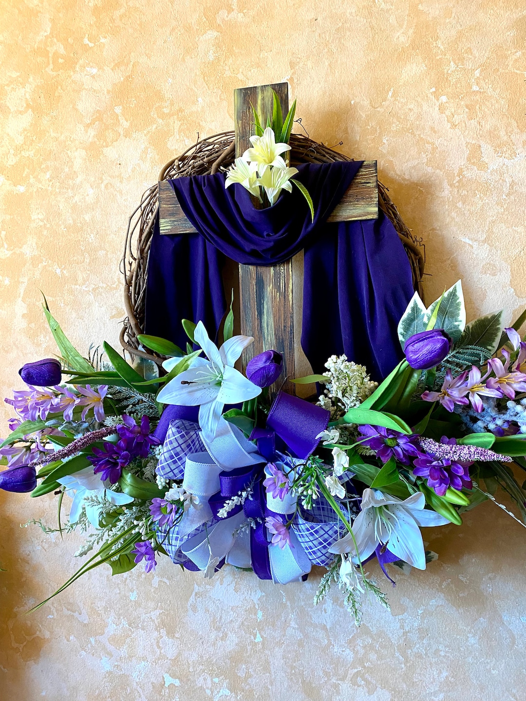 Lent Wreath,easter Wreath With Cross for Front Door,religious Easter ...