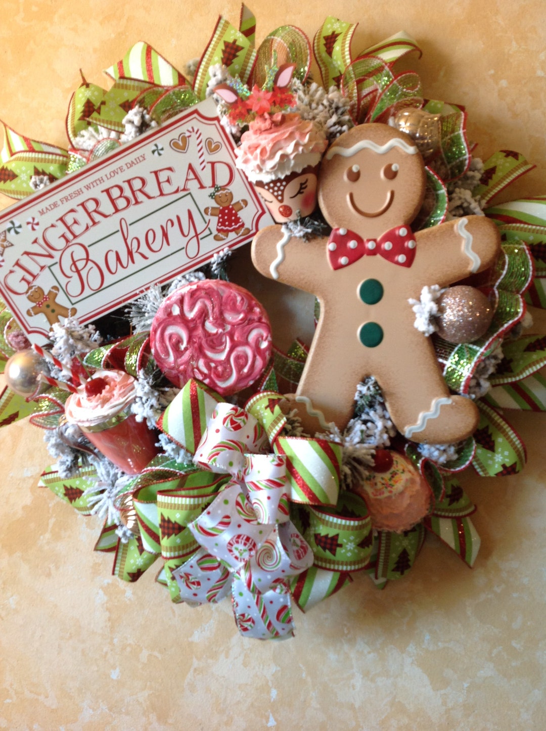 HANDMADE Gingerbread Christmas Wreath,fake Bake Decor,christmas Front ...