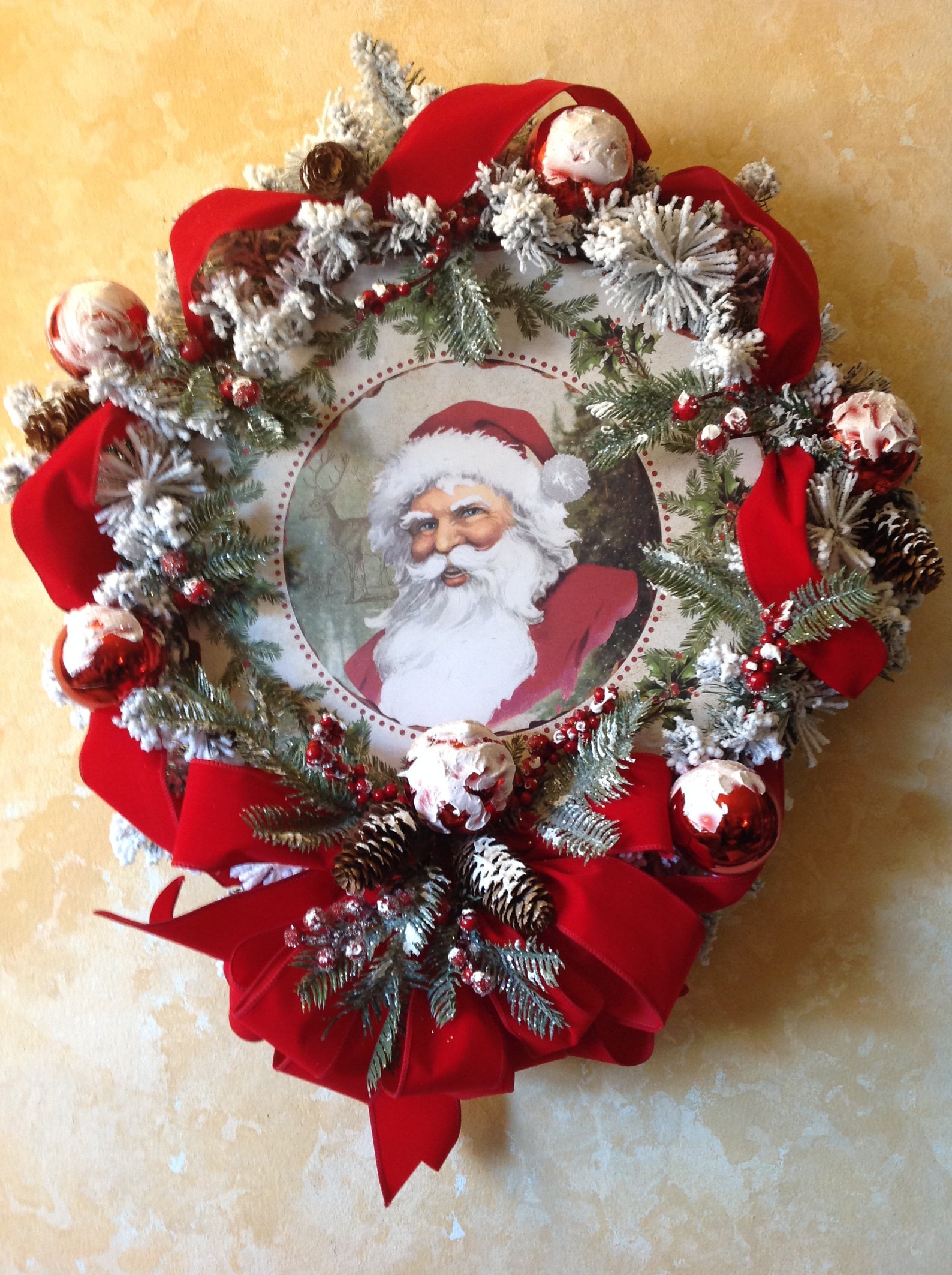 Santa Claus Wreath For Front Door Santa's Christmas | Etsy