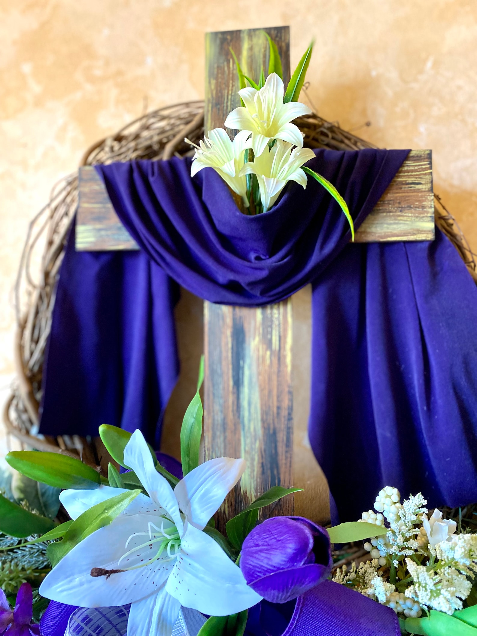 Lent Wreath,easter Wreath With Cross for Front Door,religious Easter ...