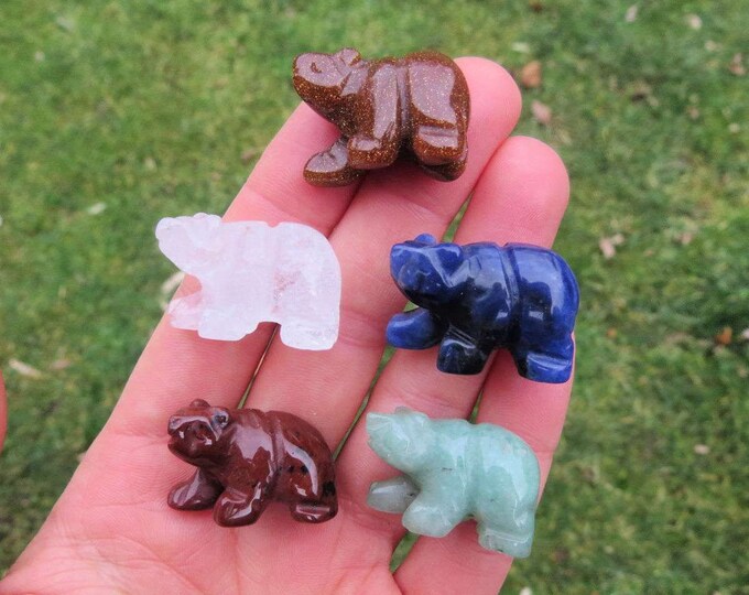 Mini Carved Crystal Bear Figurine 1 Carved Stone Animal Bear Stone ...