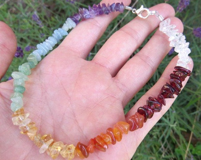 7 Chakra Anklet Gem Chip Bead Crystal Anklet Chakra Healing Crystal ...