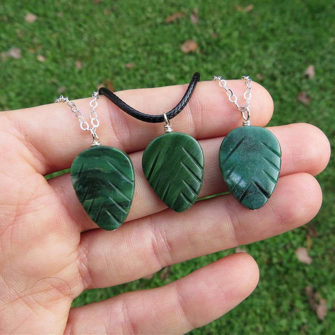 Verdite Crystal Leaf Necklace Sterling Silver - Green Leaf Stone ...