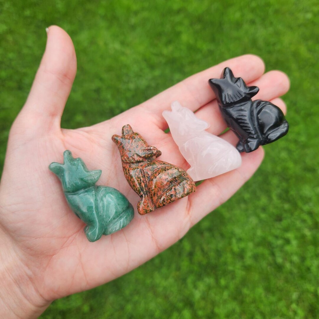 Crystal Wolf Carving 1.75" - Crystal Animal Figurine - Stone Wolf Gift ...