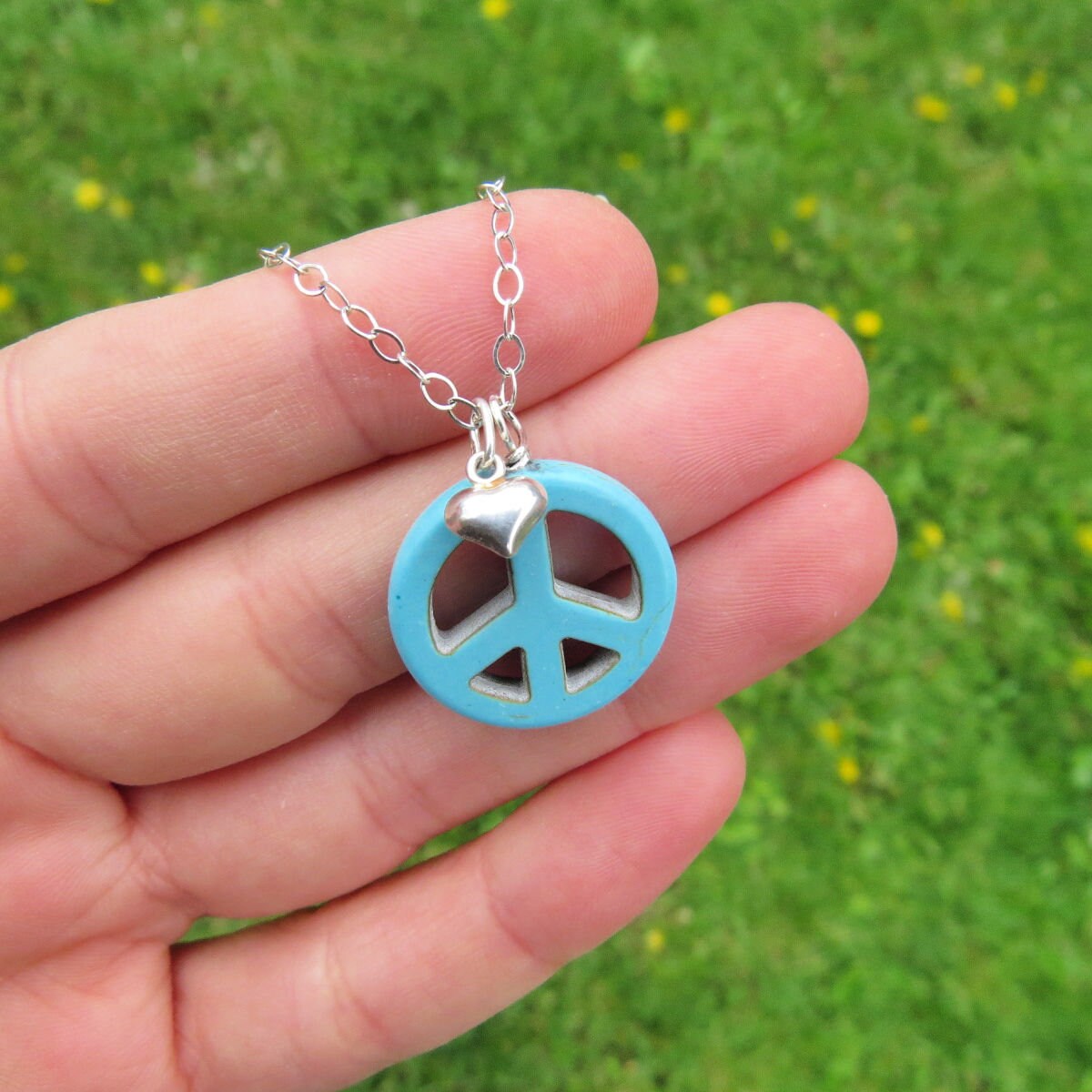 Crystal Peace Sign Necklace Sterling Silver Blue Howlite - Etsy