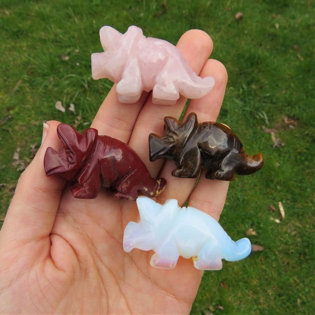 Triceratops Crystal Dinosaur Figurine 2.5" - Triceratops Stone Carving ...