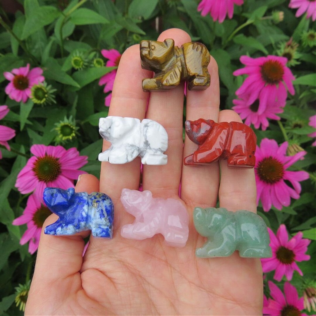 Mini Crystal Bear Figurine 1" - Carved Stone Animal Totem - Bear Stone ...