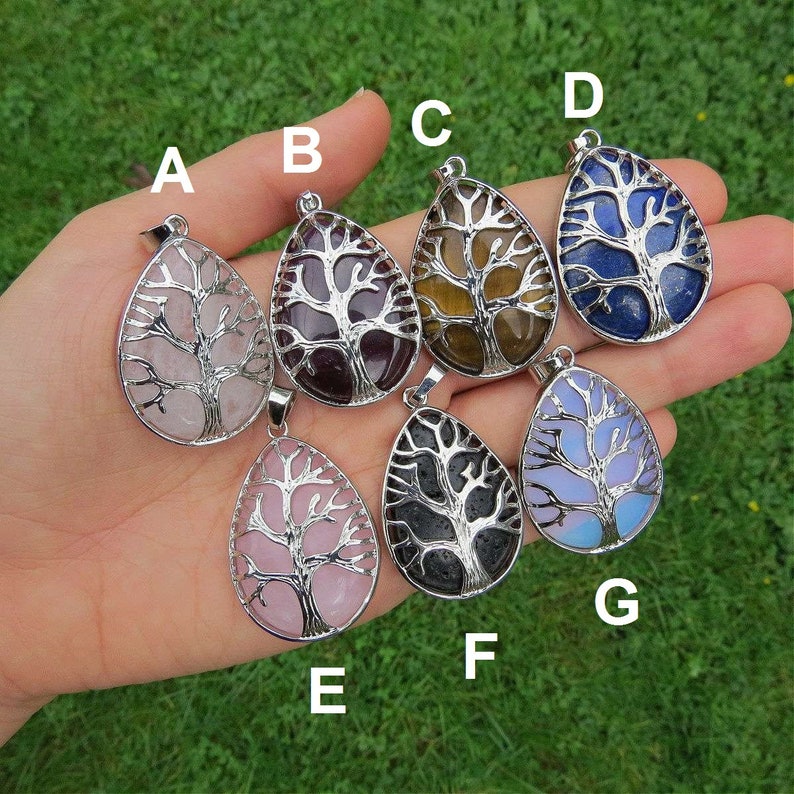 Tree of Life Stone Necklace Black Cord Crystal Necklace for - Etsy